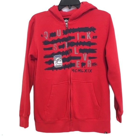 Quiksilver | Tops | Quicksilver Red Logo Hoodie Sweatshirt Size Large ...
